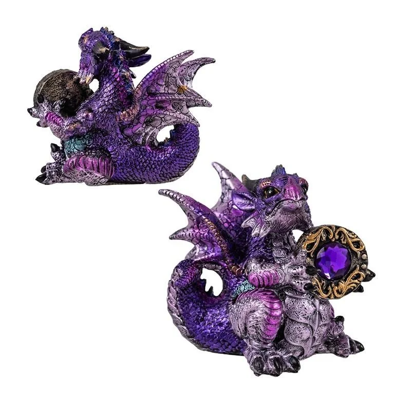 Dragón Morado con Piedra Circular 12 cm | Tienda Esotérica Changó